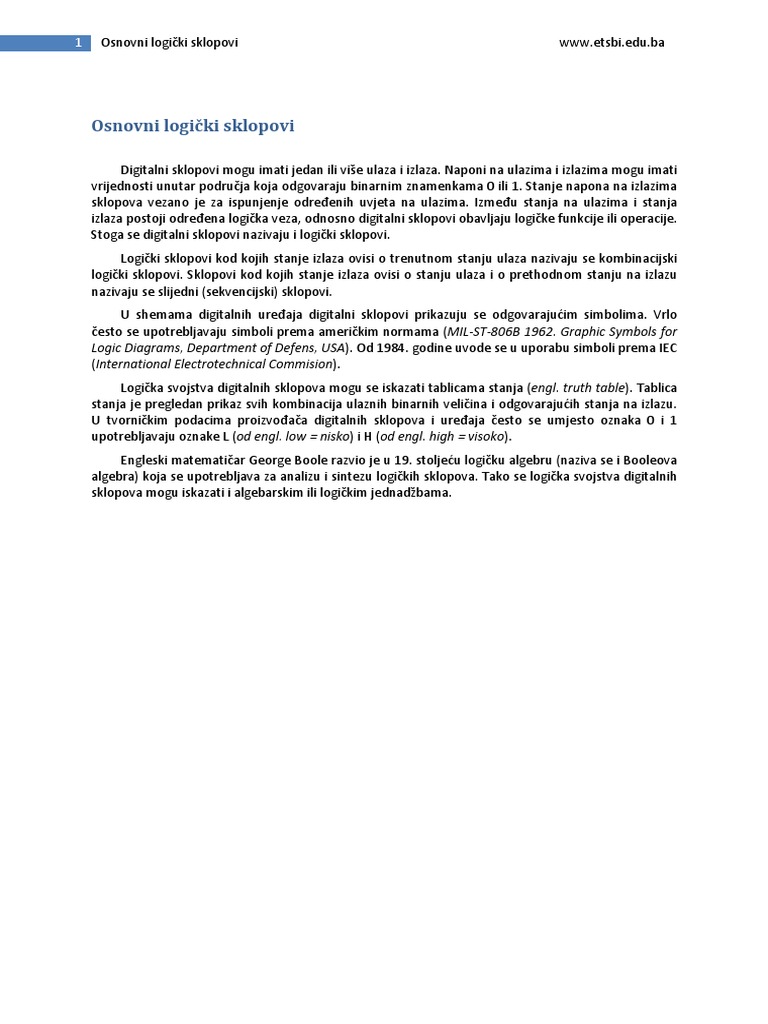05 Osnovni Logički Sklopovi | PDF