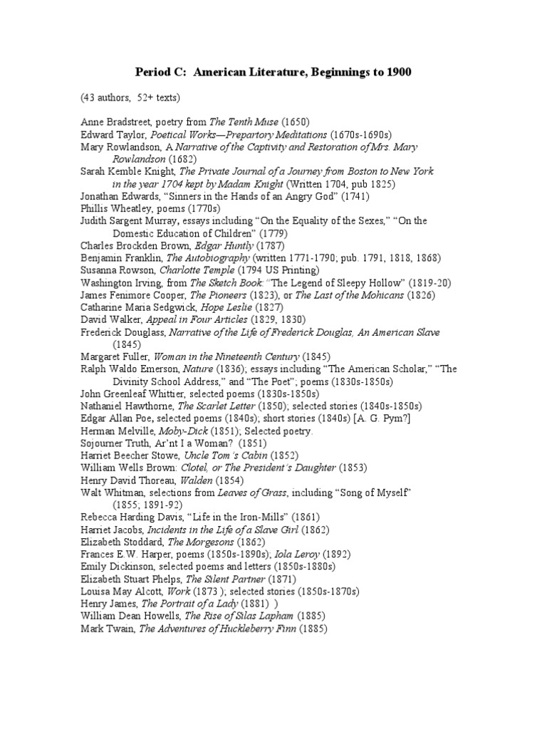 American Literature 1650-1900 Overview | PDF | American Literature ...