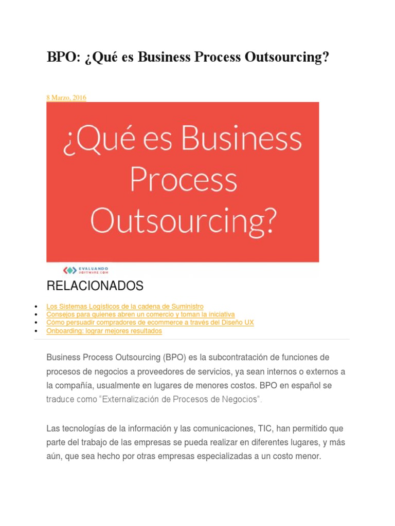 BPO: ¿Qué Es Business Process Outsourcing?: Relacionados | PDF ...