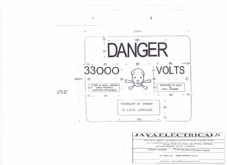 33kV Danger Sign Board Compliance | PDF | Insulator (Electricity ...