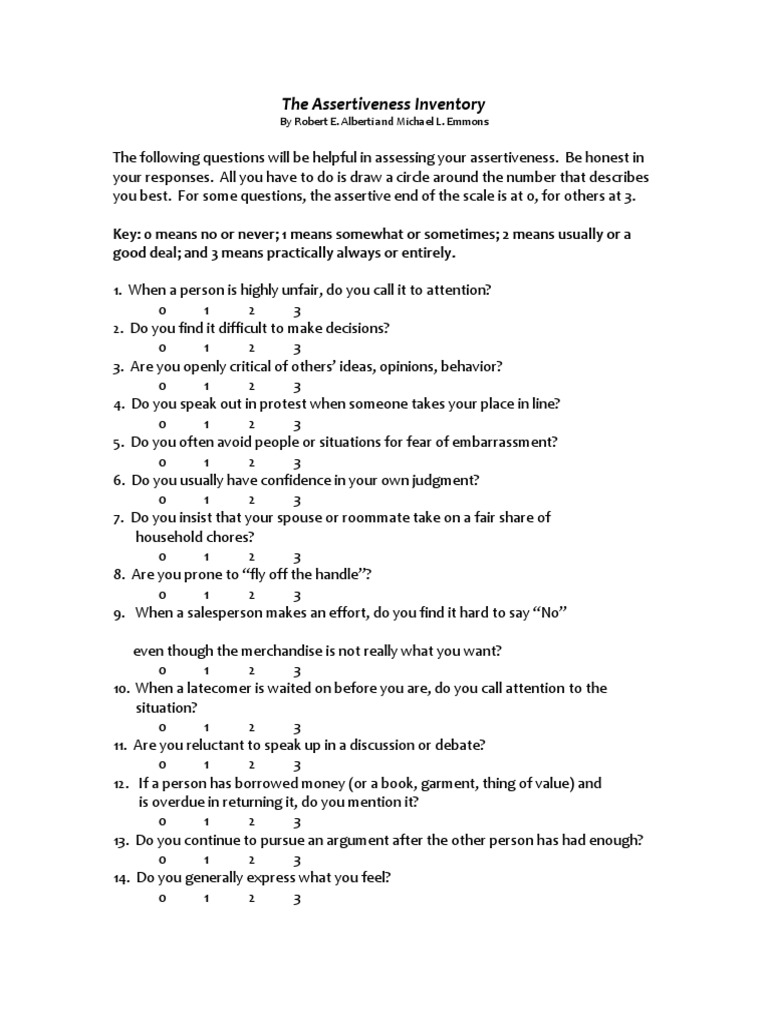 Assertivness Inventory PDF | PDF | Psychology | Behavioural Sciences