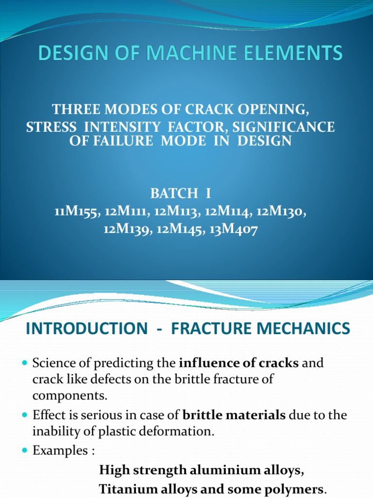 Three Modes of Crack Opening, Stress Intensity Factor, Significance of ...