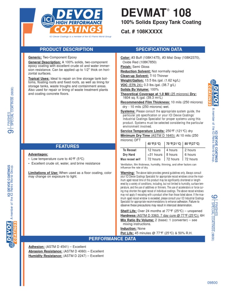 Devmat 108: Product Description Specification Data | PDF | Paint | Epoxy