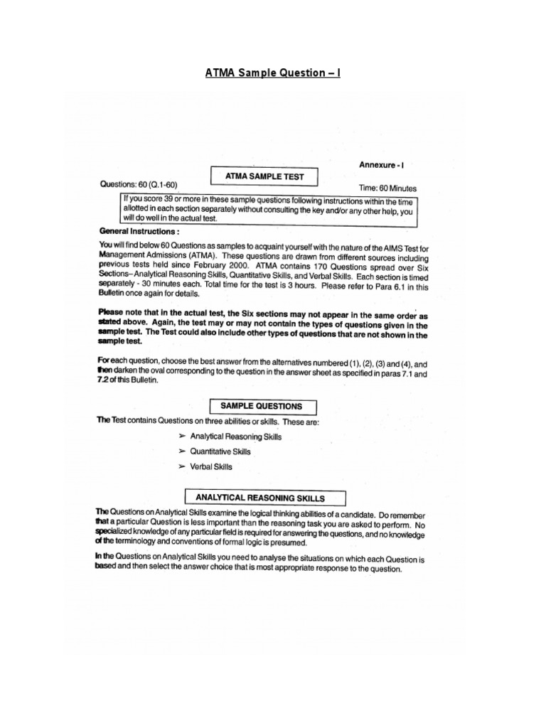 ATMA Sample Question I | PDF