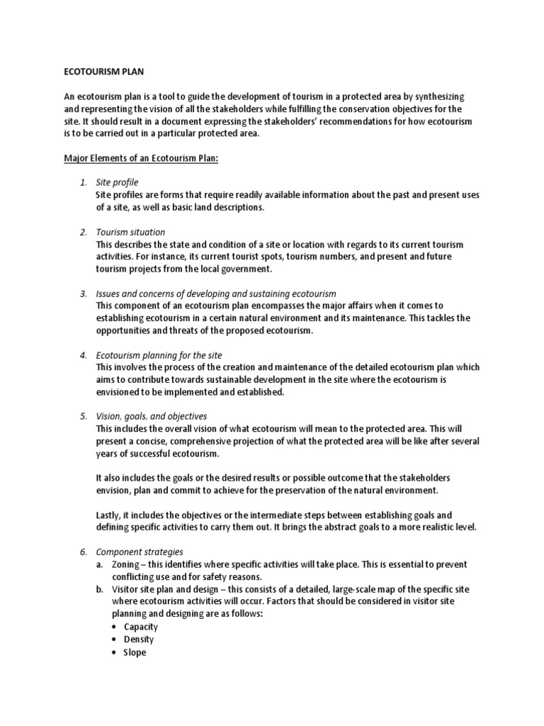 Ecotourism Plan | PDF | Protected Area | Goal