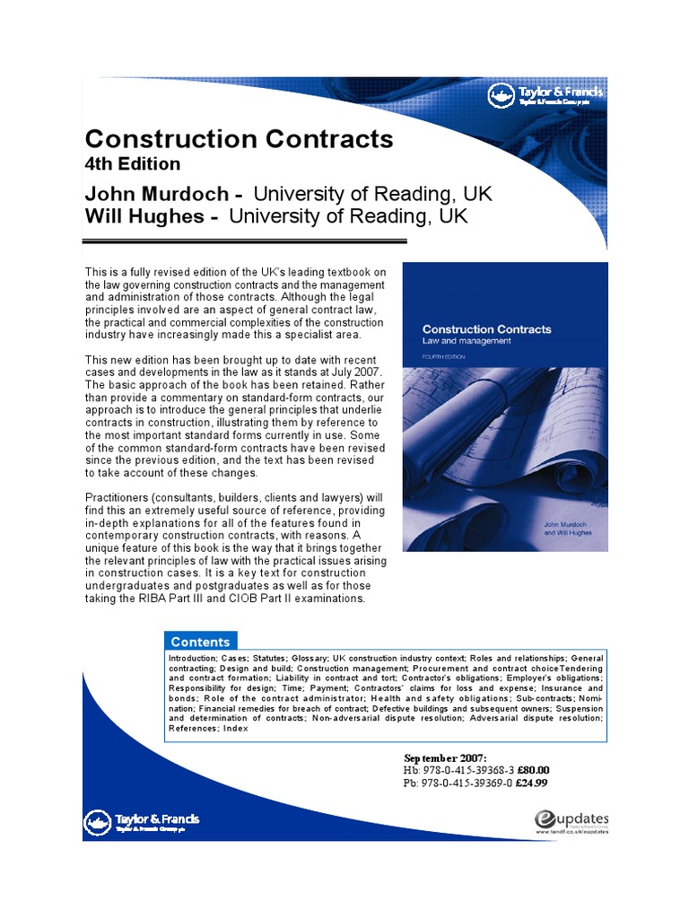 Construction Contracts Law: Principles, Standard Forms, and the Management of Construction ...