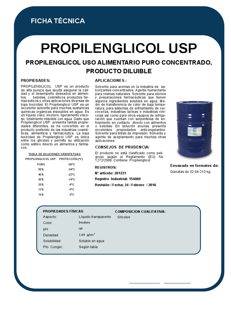 Propilenglicol Usp Ft | Solvente | Solubilidad