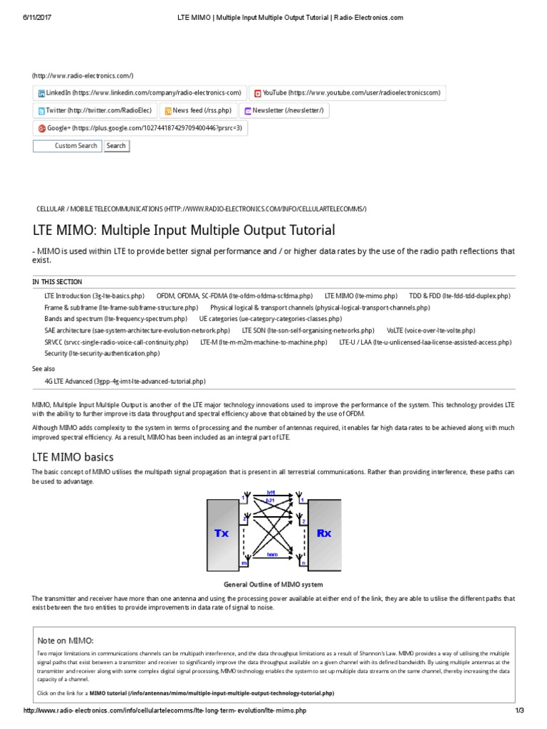 LTE MIMO - Multiple Input Multiple Output Tutorial - Radio-Electronics ...