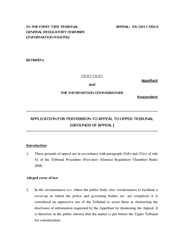 Permission To Appeal To Upper Tribunal Redact | PDF | Freedom Of ...