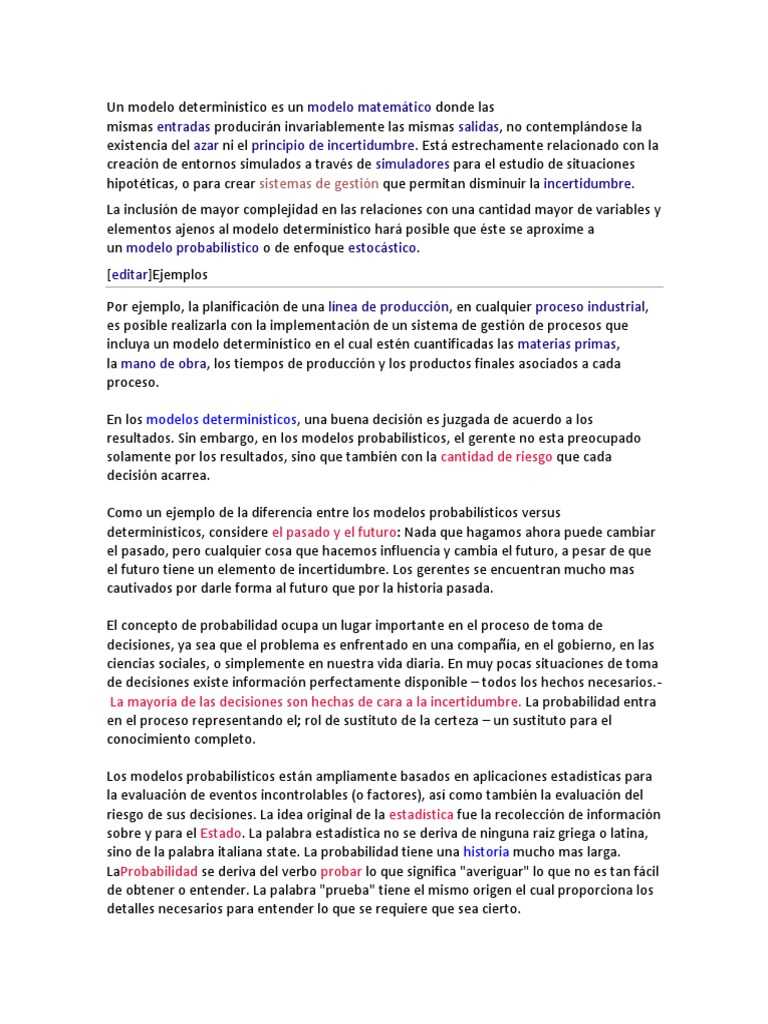 Modelo Deterministico | PDF | Toma de decisiones | Probabilidad