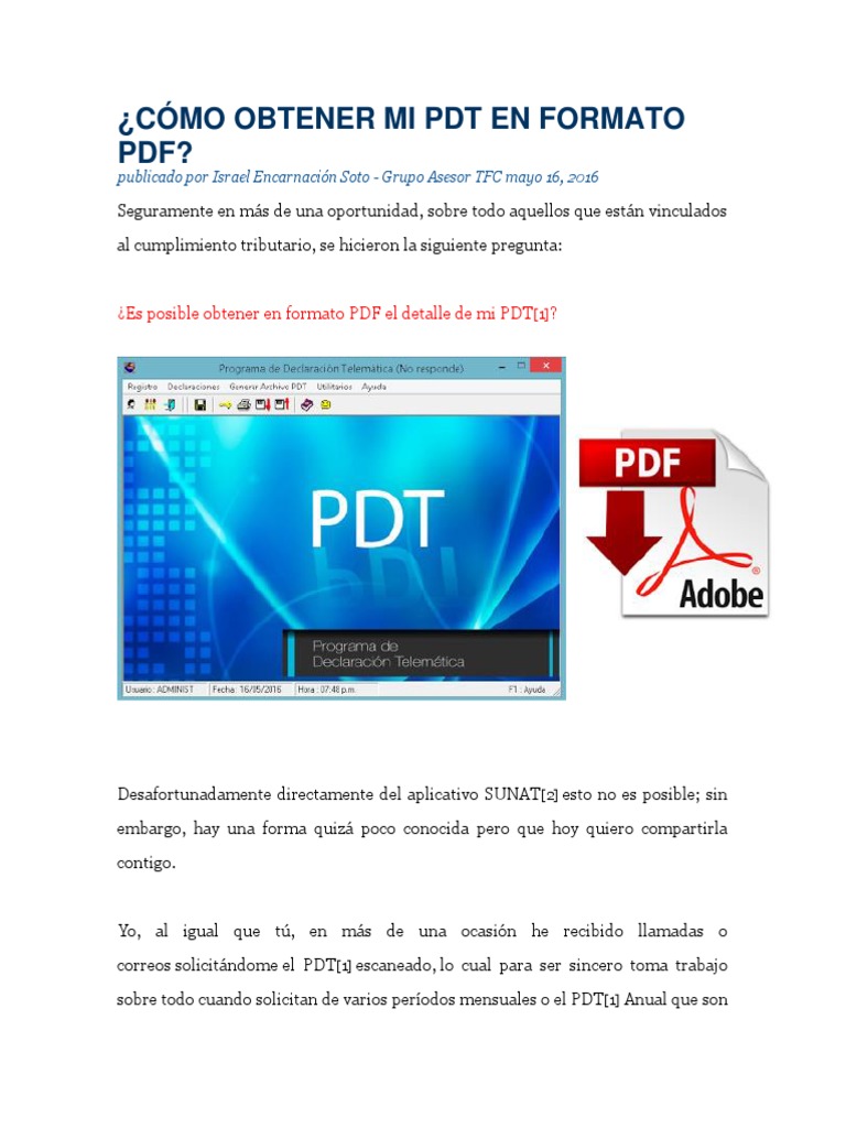 Cómo Obtener Mi PDT en Formato PDF | PDF | Formato de Documento ...
