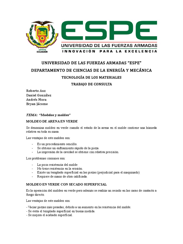 Modelos y Moldes | PDF | Fundición (metalurgia) | Aluminio