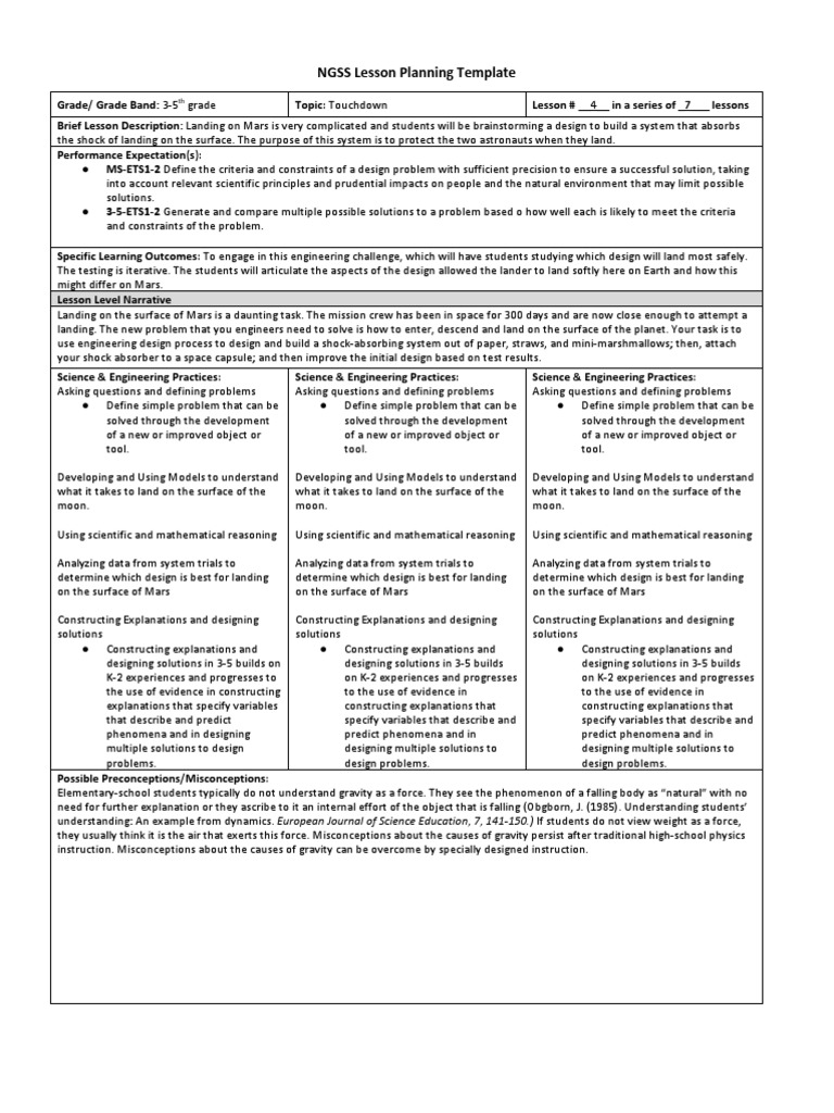 Lesson 3 Touchdown | PDF | Rover (Space Exploration) | Lesson Plan