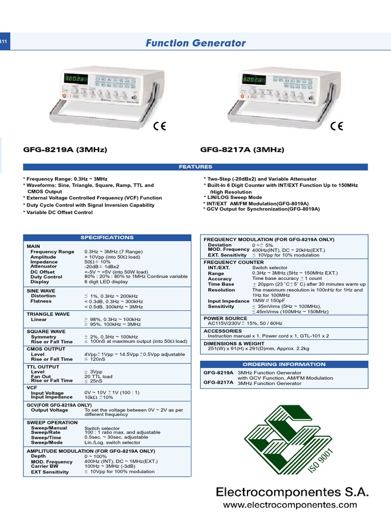 Function Generator: Gfg-8217A (3Mhz) Gfg-8219A (3Mhz) | PDF | Frequency ...