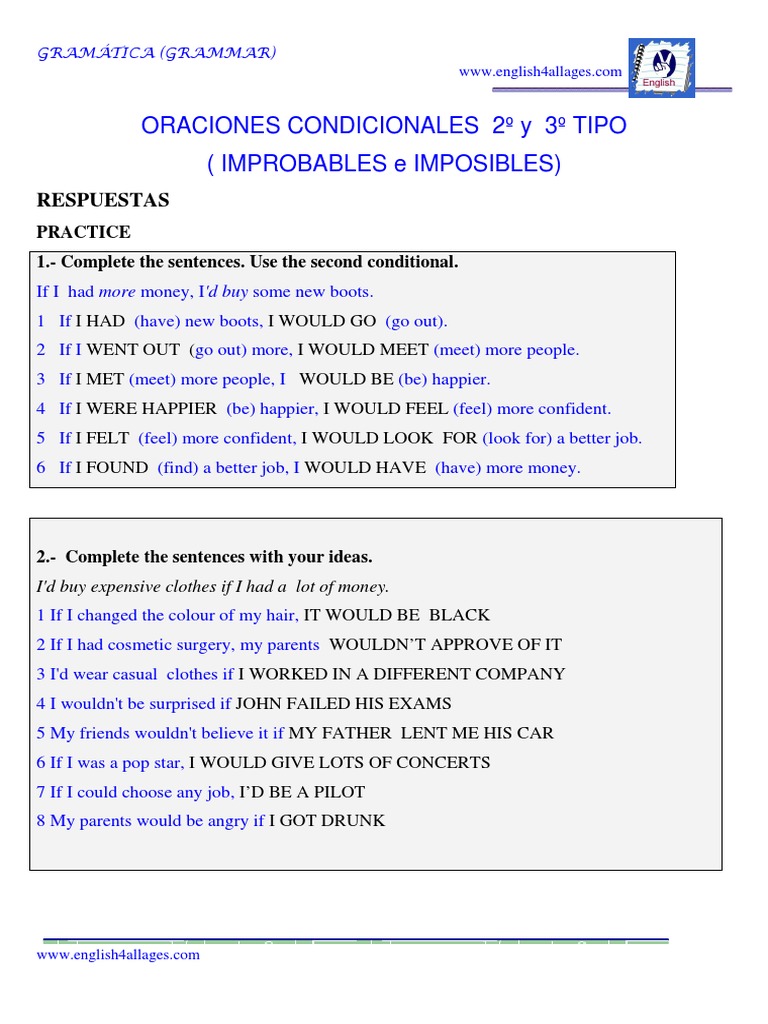22.1 - Oraciones Condicionales 2 Parte. - Respuestas | PDF | Language ...