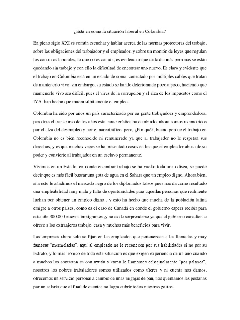 Desempleo y derechos laborales en Colombia | PDF | Desempleo | Ciencias ...