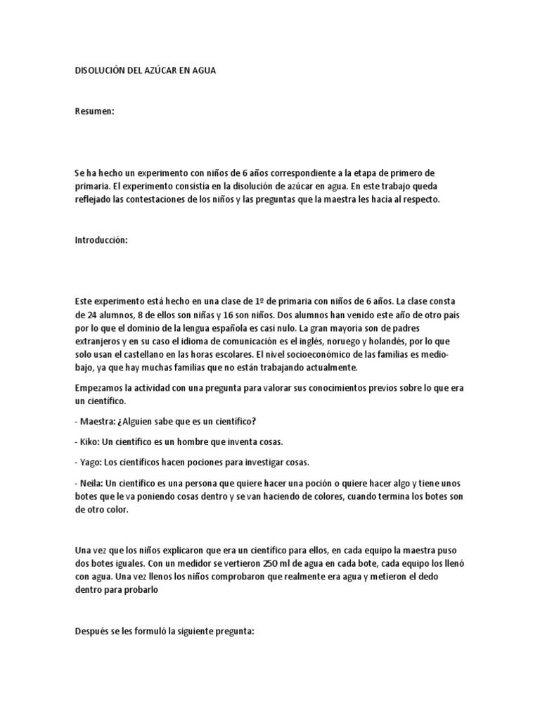 Disolución de Azúcar en Agua: Experimento | PDF | Electrón ...