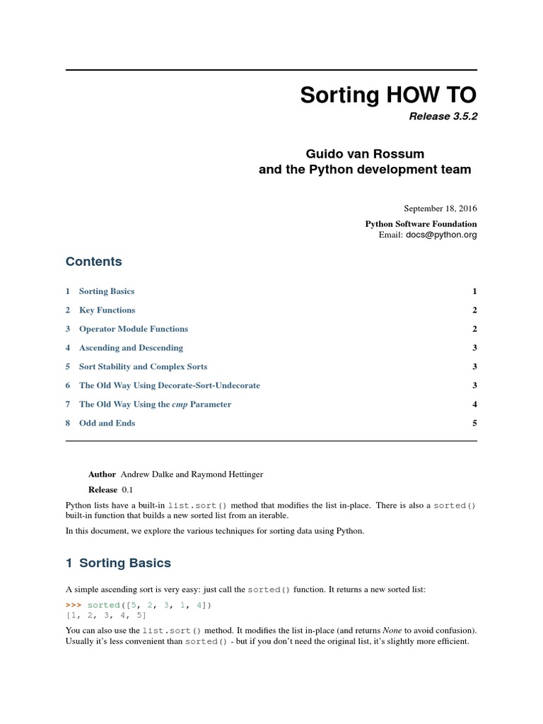 Sorting HOW TO: Guido Van Rossum and The Python Development Team | PDF ...