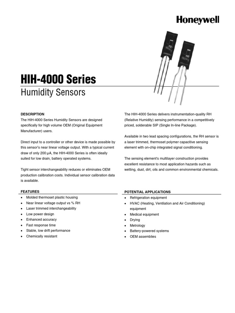 Hih 4000 - Sensor de Humedad PDF | PDF | Honeywell | Sensor
