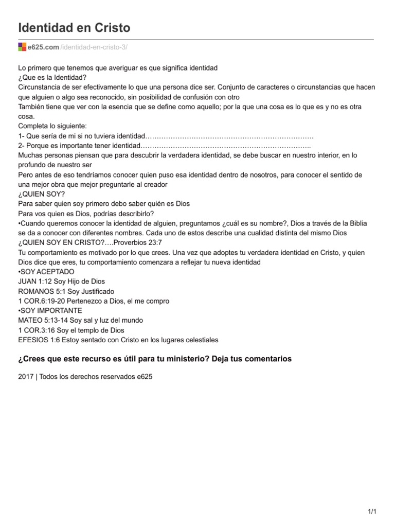 Identidad en Cristo para Adolescentes | PDF | Crecimiento personal y ...
