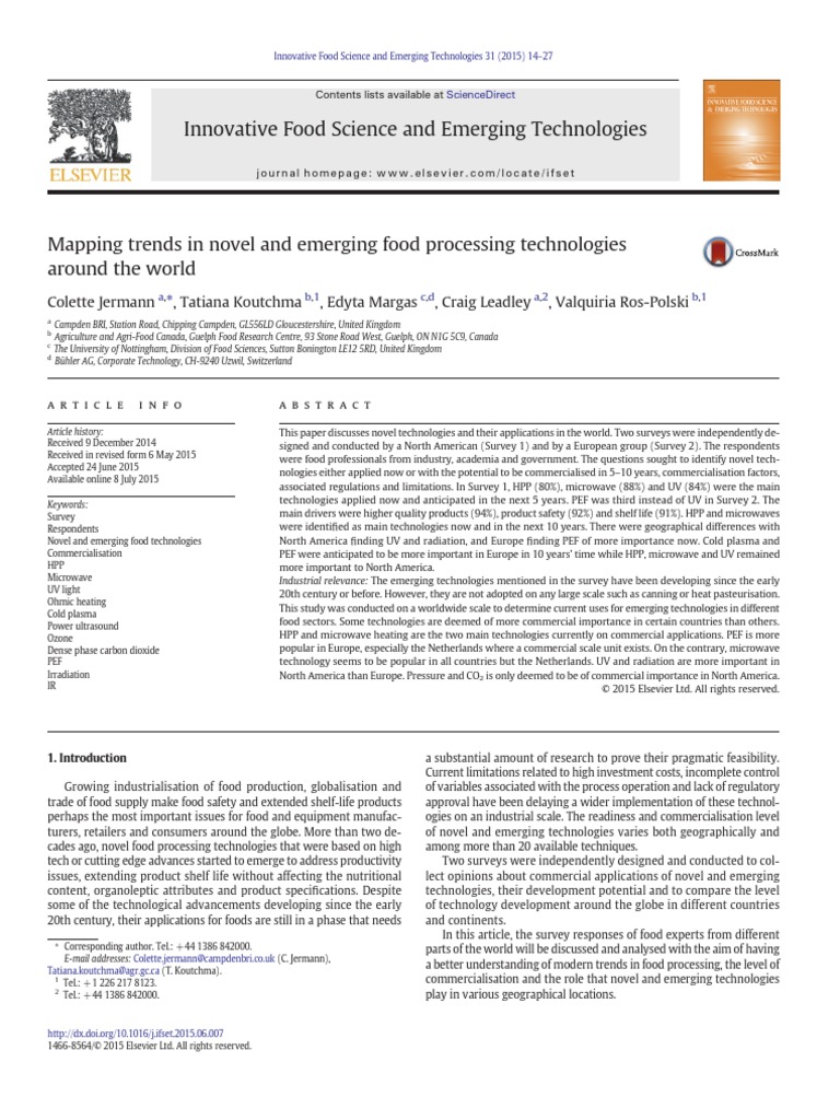 Mapping Trends in Novel and Emerging Food Processing Technologies | PDF | Electromagnetic ...