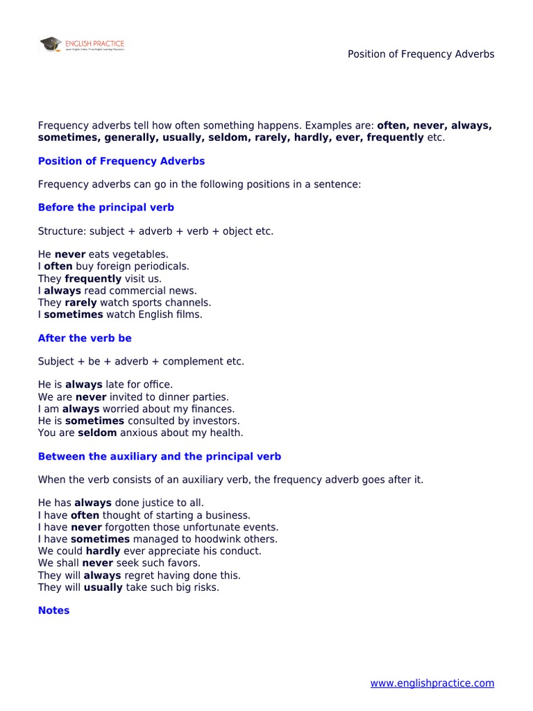 Position of Frequency Adverbs | PDF | Verb | Adverb