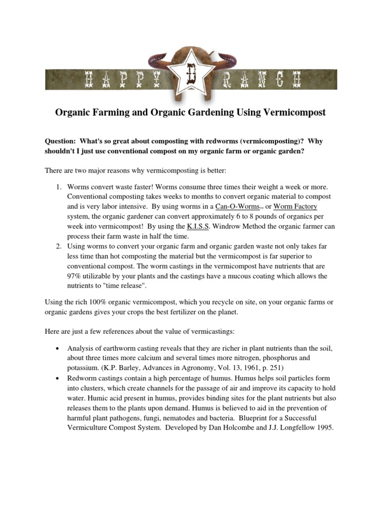 Organic Farming and Organic Gardening Using Vermicompost | PDF ...