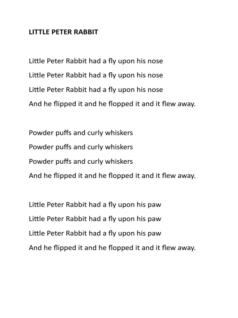 Little Peter Rabbit - Lyrics For Children | PDF