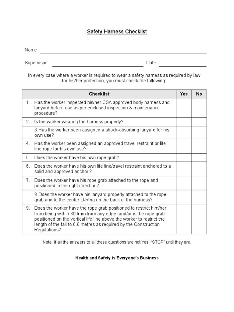 Safety Harness Inspection Checklist | PDF | Business | Computers