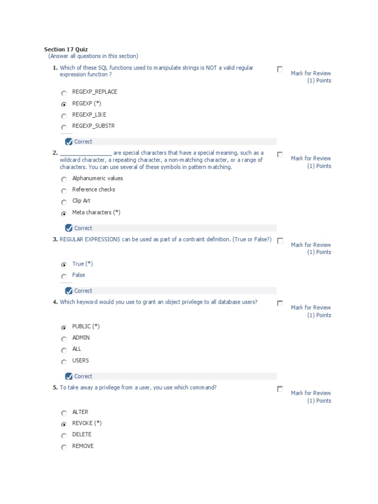 Mastering SQL Privileges: Answers to the Section 17 Quiz | PDF | Database Index | Databases