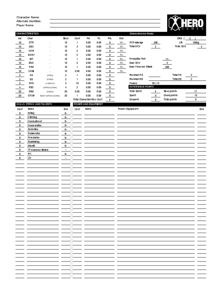 Hero System 5E Character Sheet – VINHBX