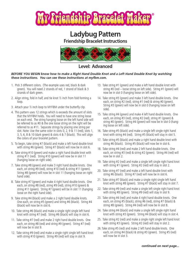 Friendship Bracelet Ladybug Pattern by MyFBM PDF | Download Free PDF ...
