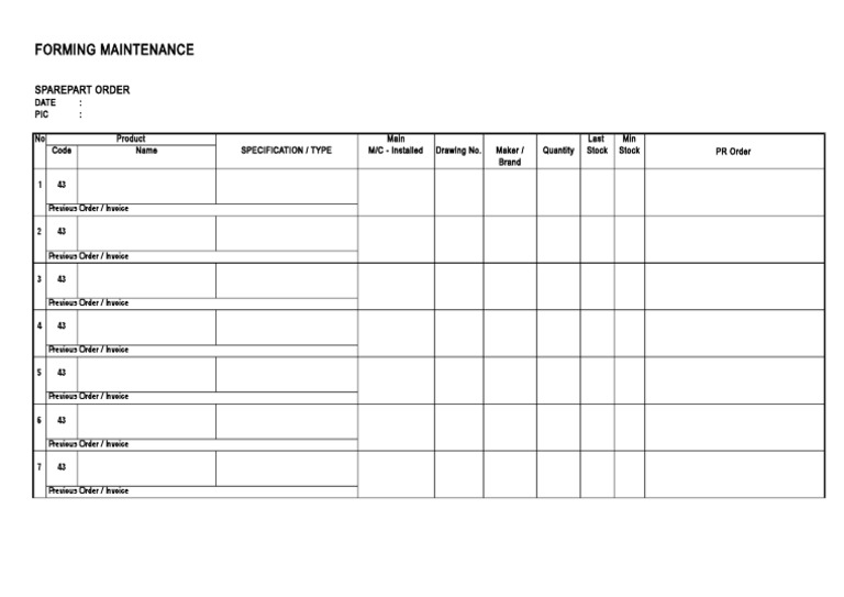 Form Order Sparepart | PDF