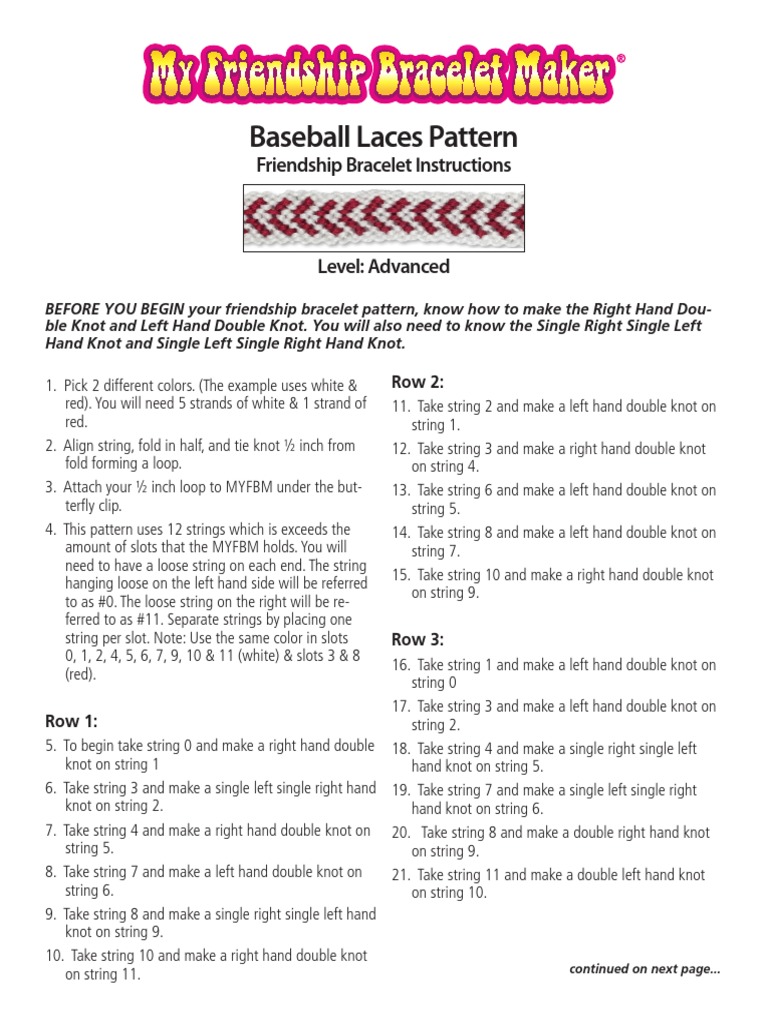 Baseball Laces Pattern: Friendship Bracelet Instructions | Download ...