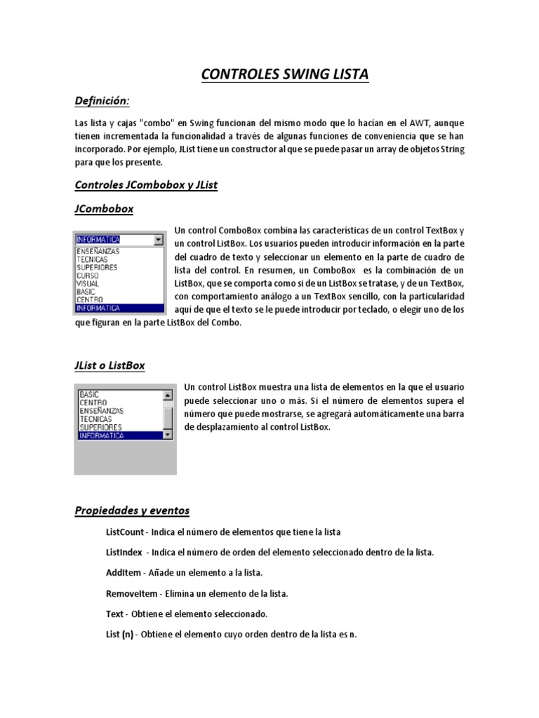 Controles Swing List | PDF | Java (lenguaje de programación) | Ciencias de la Computación