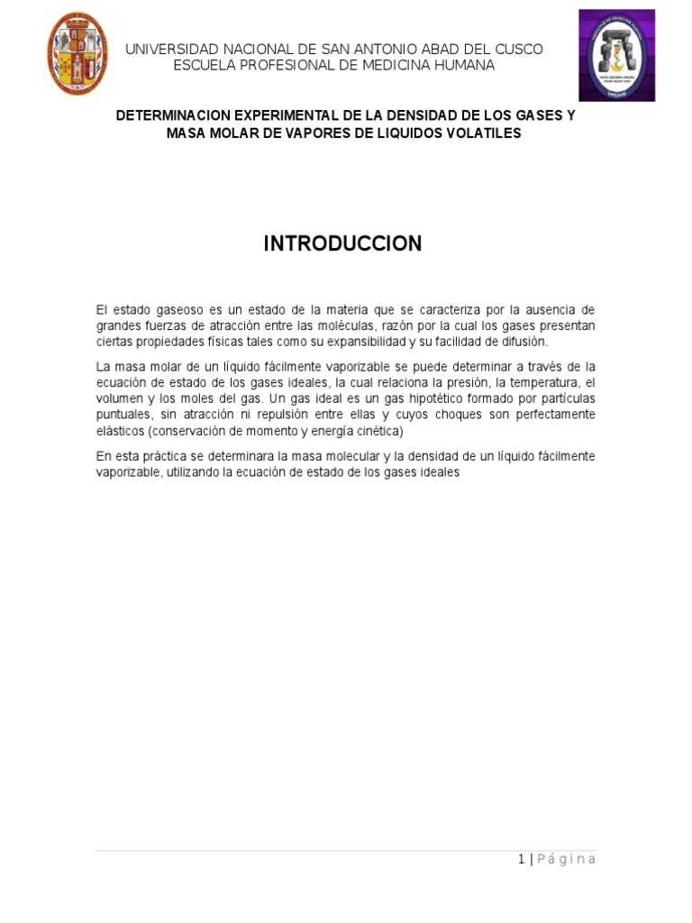 Determinacion Del Peso Molecular Del Vapor de Sustancias Volatiles ...