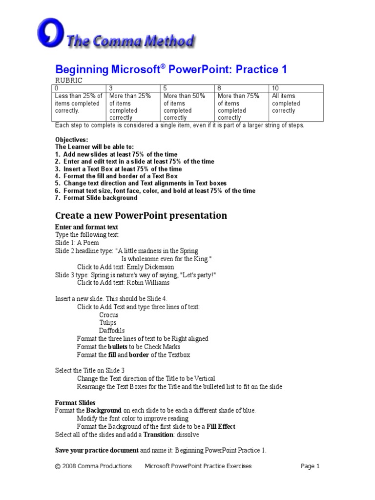 PowerPoint Beginning Practice Actvities | Microsoft Power Point | Animation