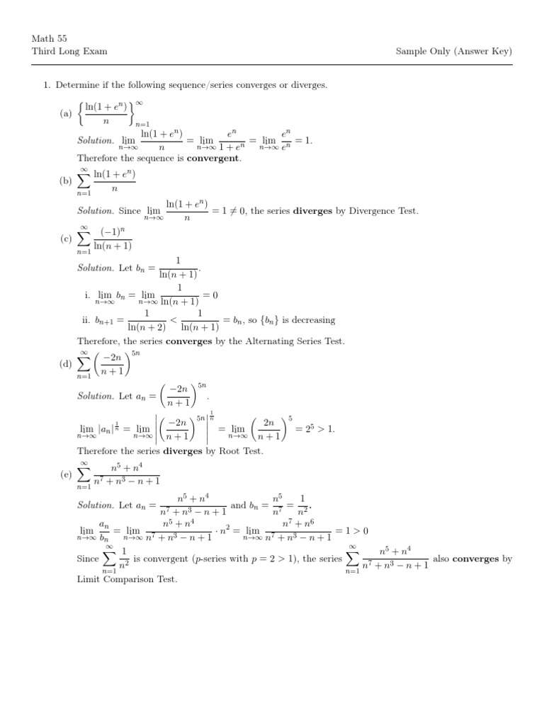 Math 55 Samplex 3 2013 (Answer Key) PDF | PDF | Series (Mathematics ...