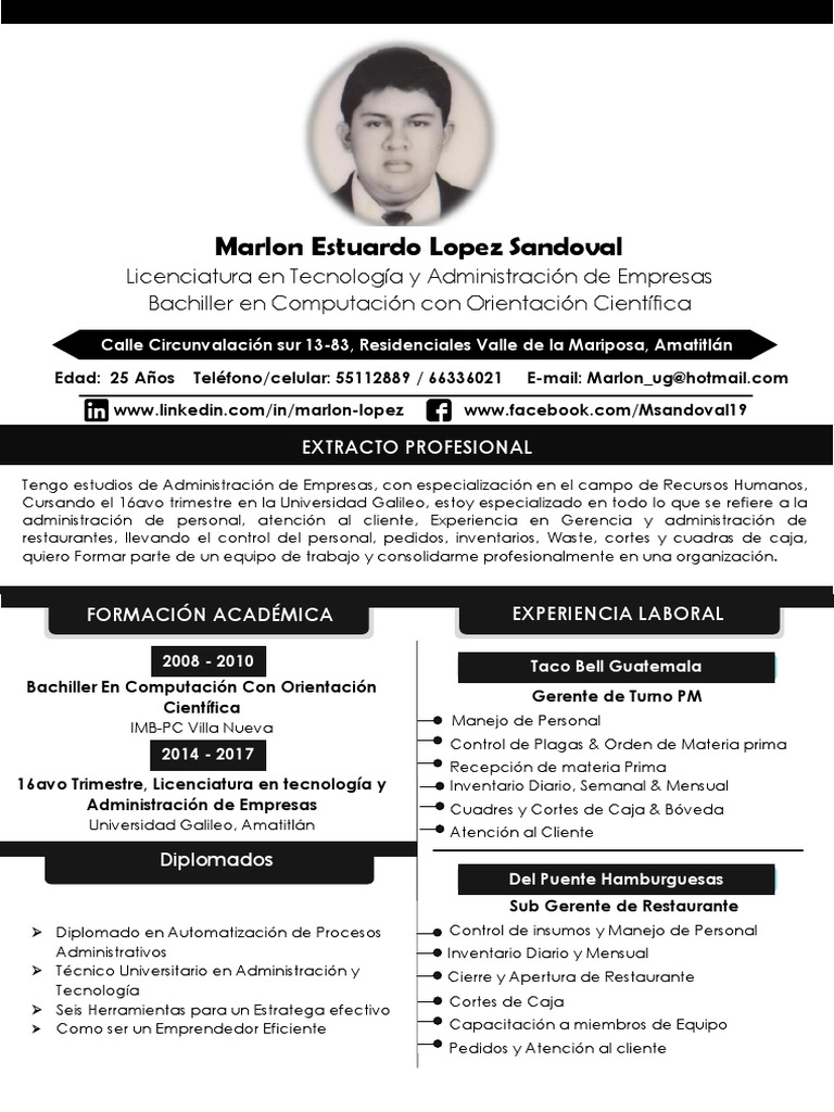 CV Marlon Estuardo Lopez Sandoval | PDF | Servicio al Cliente | Guatemala