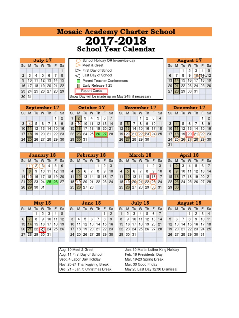 2017-2018 School Year Calendar | PDF | Public Holiday | Holidays