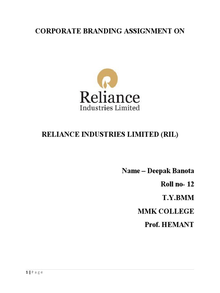 Ril S Corporate Branding Pdf Retail Corporate Law