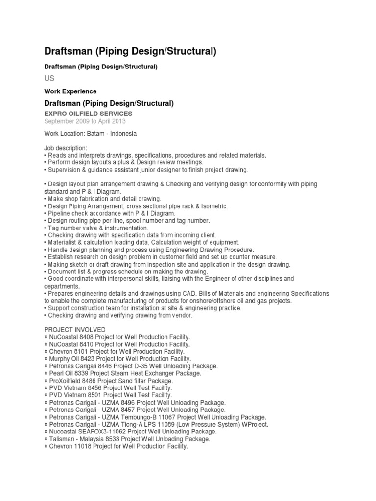 Job Description Pipe Engineer and Draftsman | PDF | Technical Drawing ...