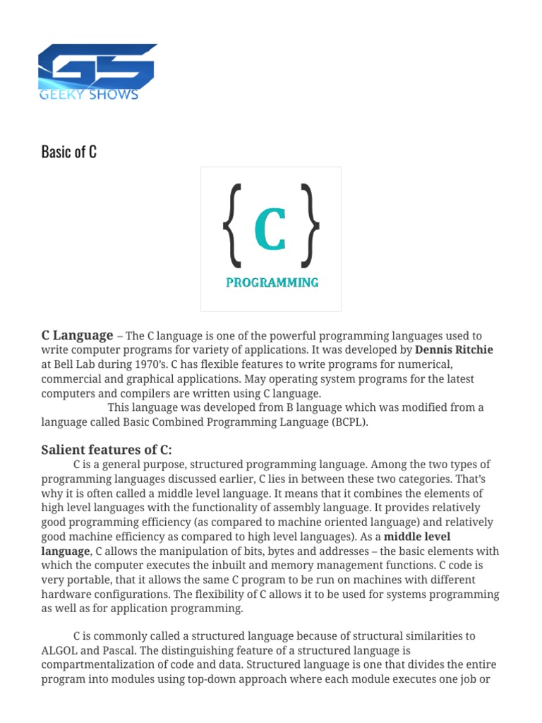 Basic of C - Geeky Shows 1 | PDF | Reserved Word | C (Programming Language)