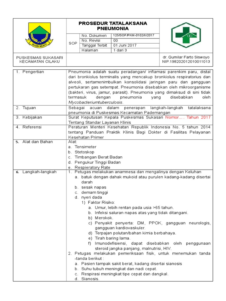 Prosedur Tatalaksana Pneumonia | PDF