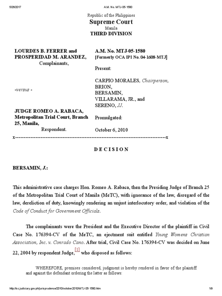 ETHICS - Ferrer Vs Judge Rabaca - Motion For Immediate Execution | PDF ...