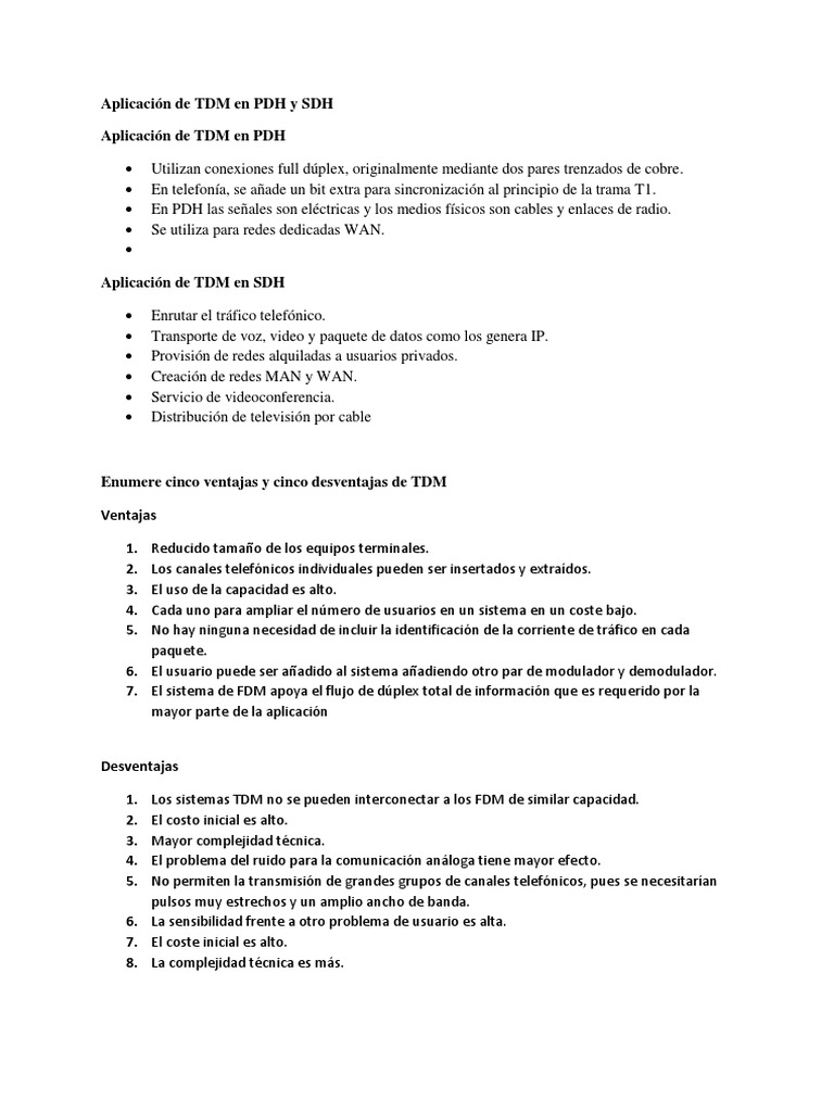 Aplicación de TDM en PDH y SDH | PDF | Tecnología