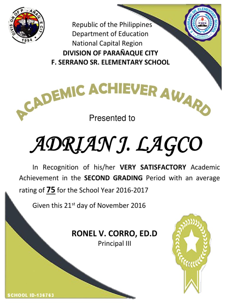 Certificate of Academic Achiever | PDF
