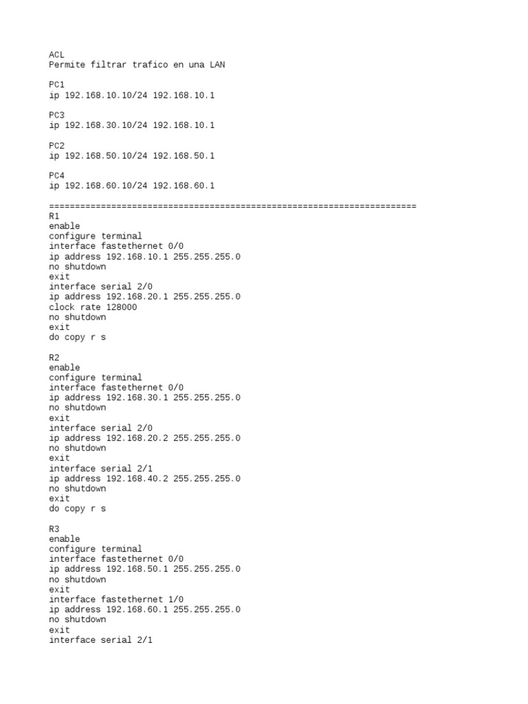 Ejemplo: Comandos de Configuración ACL - Cisco - 3 Routers - Ruteo: Estatico | PDF | Protocolos ...