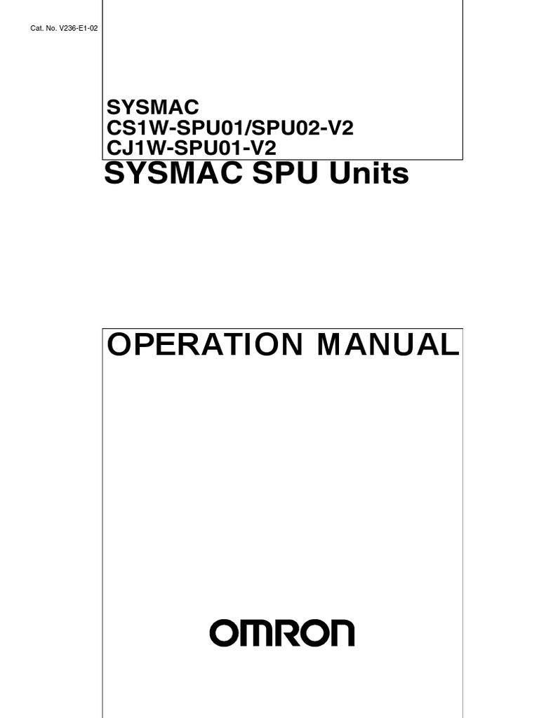 Sysmac Spu Units: Sysmac CS1W-SPU01/SPU02-V2 CJ1W-SPU01-V2 | PDF ...