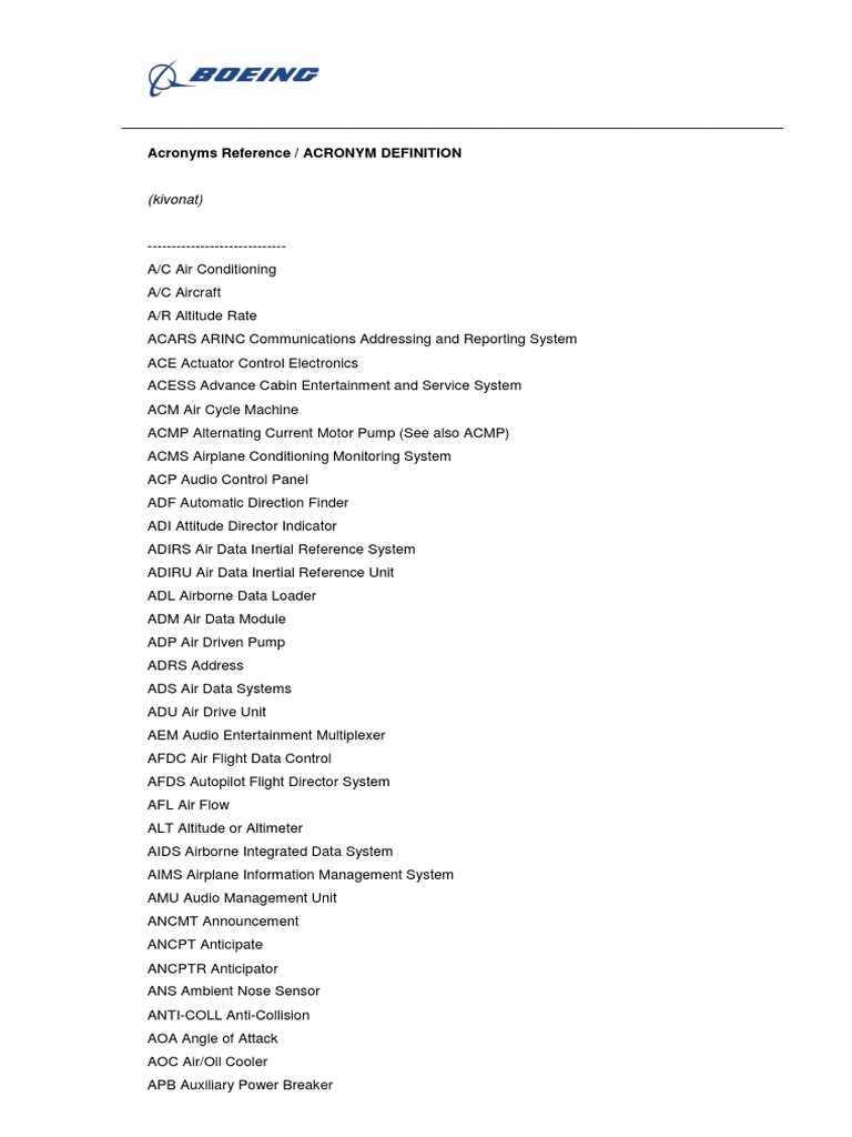 BOEING Acronyms Reference | PDF | Hertz | Turbine